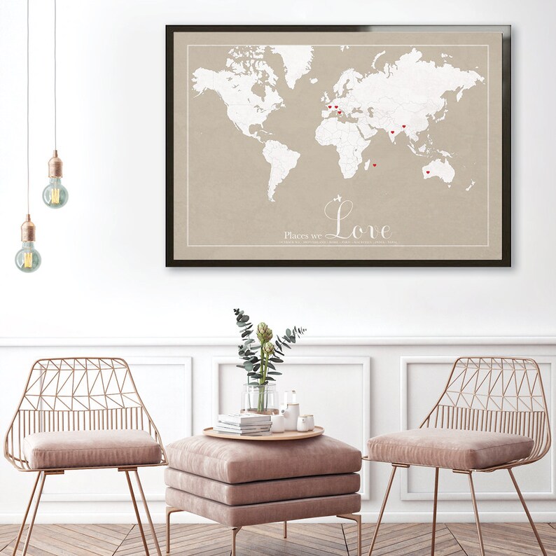 Custom PLACES WE LOVE World Map for Home Home World Map - Etsy