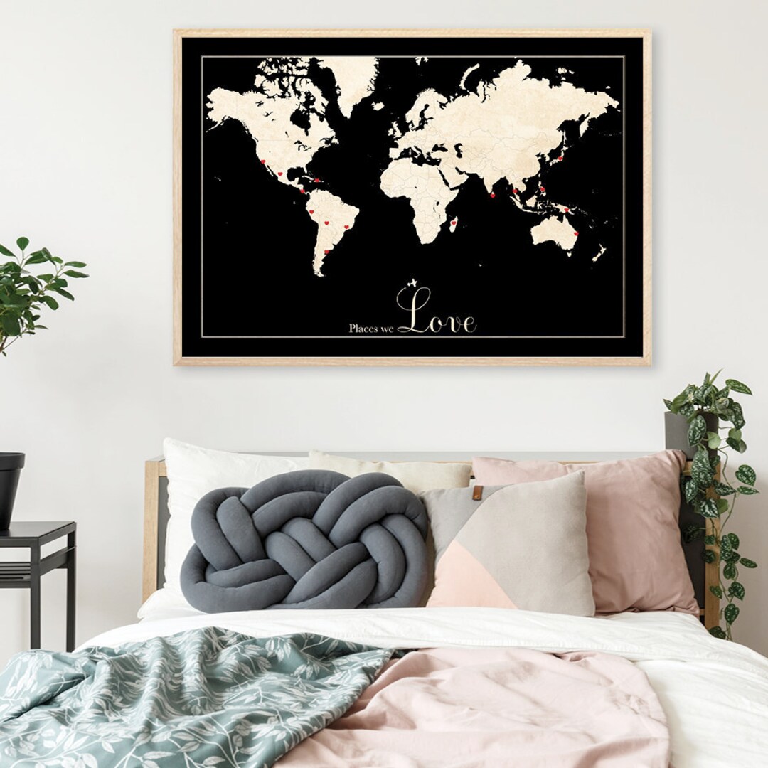 Custom PLACES WE LOVE World Map for Home Home World Map - Etsy