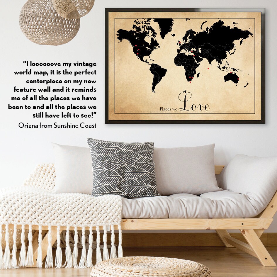 Custom PLACES WE LOVE World Map for Home Home World Map - Etsy