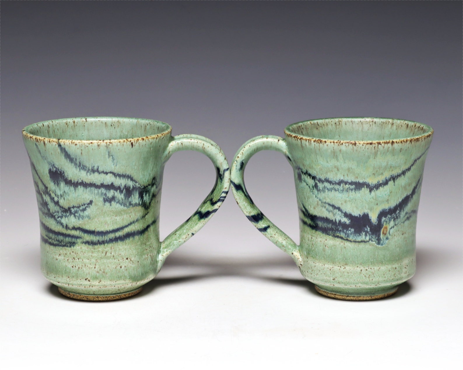 Wheelthrown Pottery Mugs, Spearmint and Cobalt Glaze, Handmade in ...