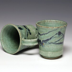 Wheelthrown Pottery Mugs, Spearmint and Cobalt Glaze, Handmade in ...