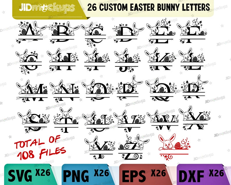 Easter Bunny Letters SVG Bundle, Happy Easter Custom Alphabet Files Png ...