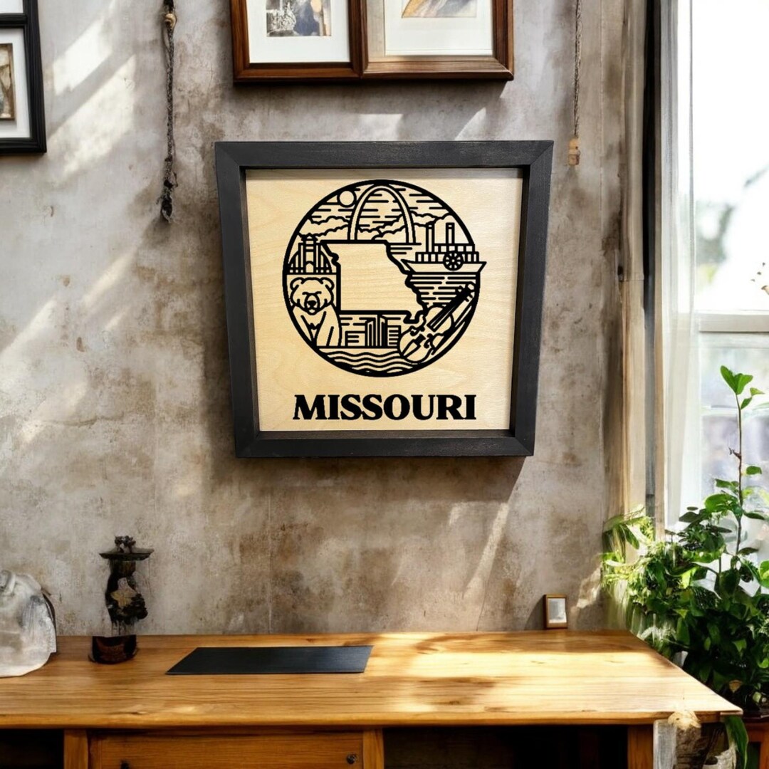 Missouri Laser Cut Wood Art - Gateway Arch & Riverboat Scene - Framed ...