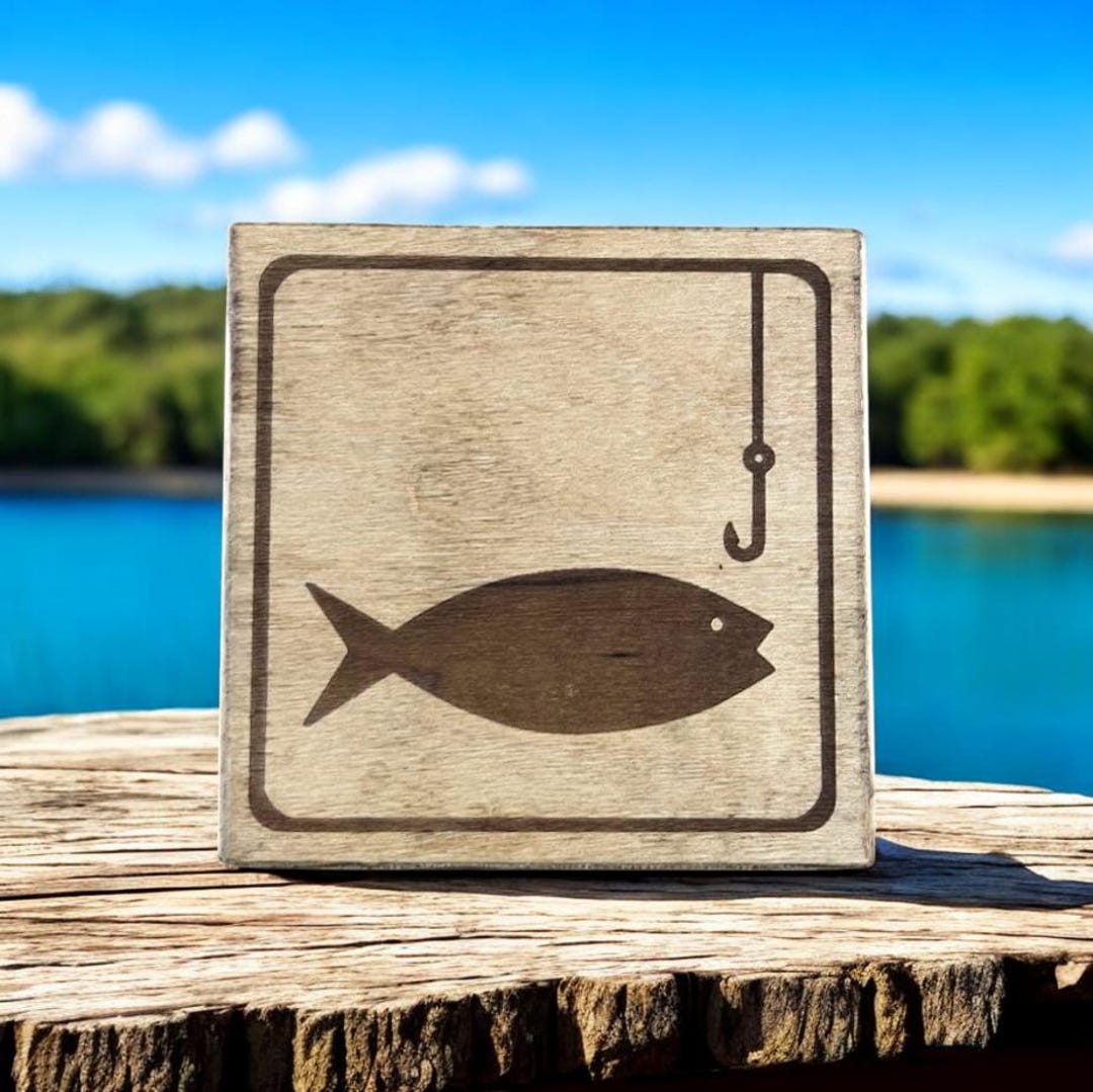 Rustic Fish Sign, Gone Fishing Decor - Handcrafted Wooden Shelf Sign or ...
