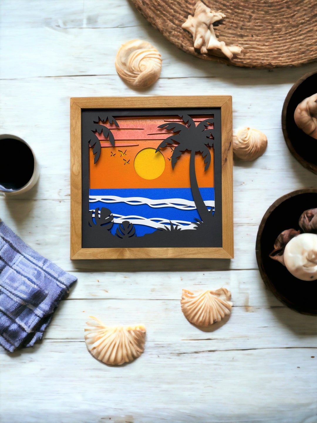 3D Layered Ocean View. Laser Cut Art. Beach Landscape. Reclaimed Wood ...