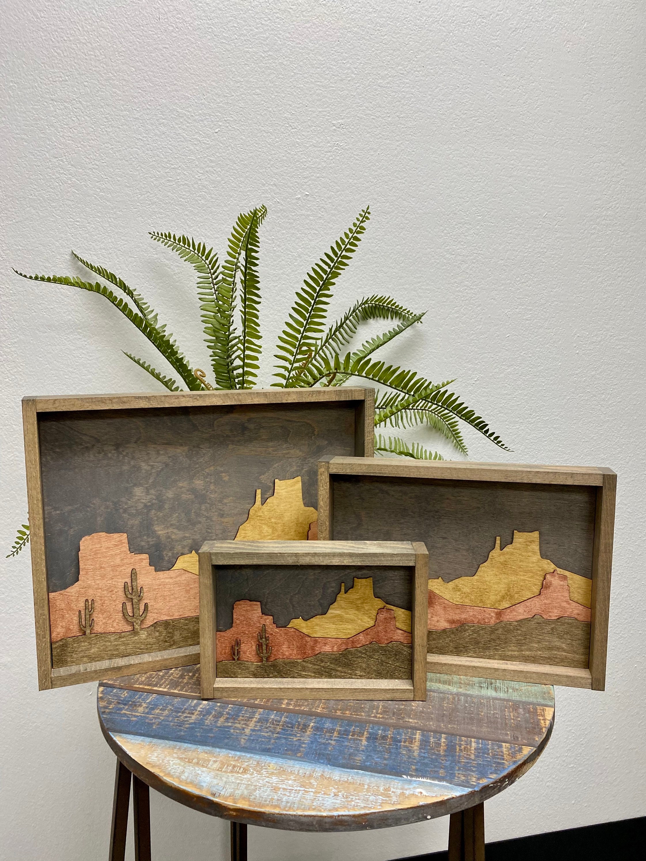 Layered Desert Scene With Cactus. Laser Cut Art. Desert | Etsy