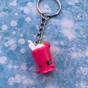 Shopkins Pink Strawberry Shake Figure Up-cycled Keychain - Carry Some A ...