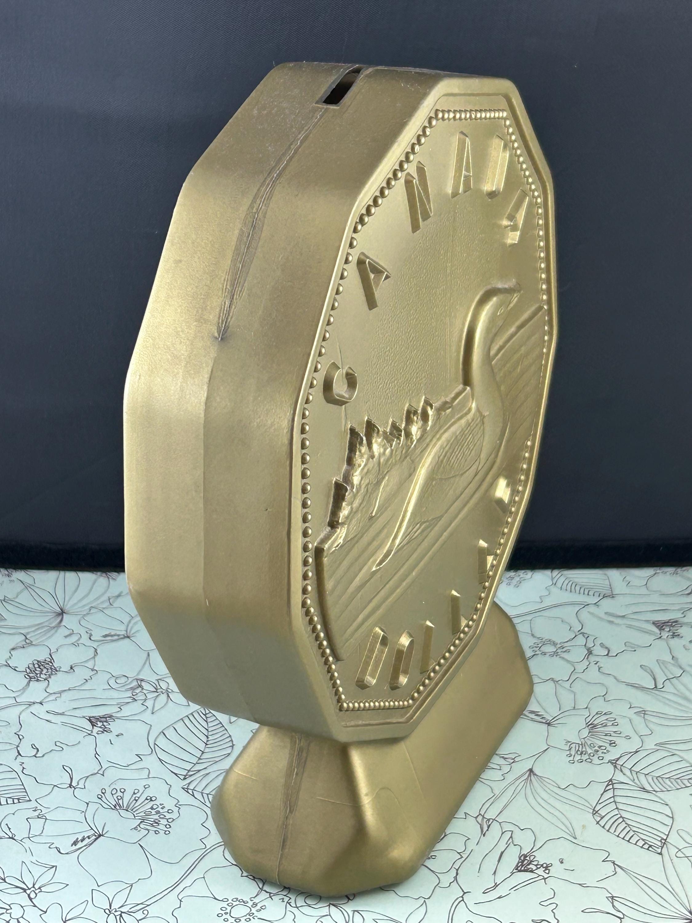 Vintage 1990’s Gold-coloured Plastic Canadian “loonie” Bank With ...