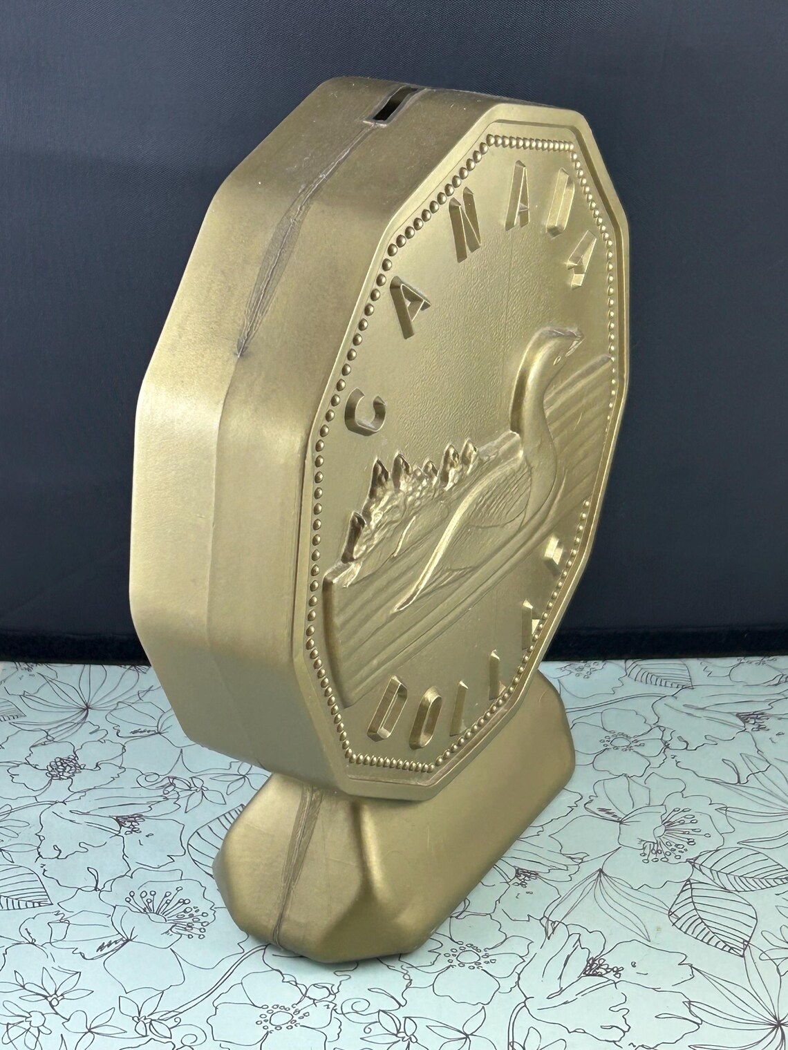 Vintage 1990’s Gold-coloured Plastic Canadian “loonie” Bank With ...