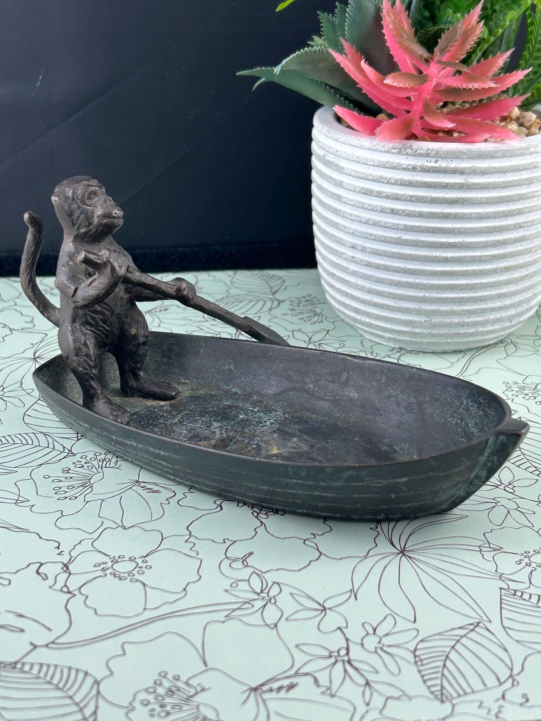 Vintage Bronze Monkey Paddling a Boat Ashtray or Catchall Dish - Etsy