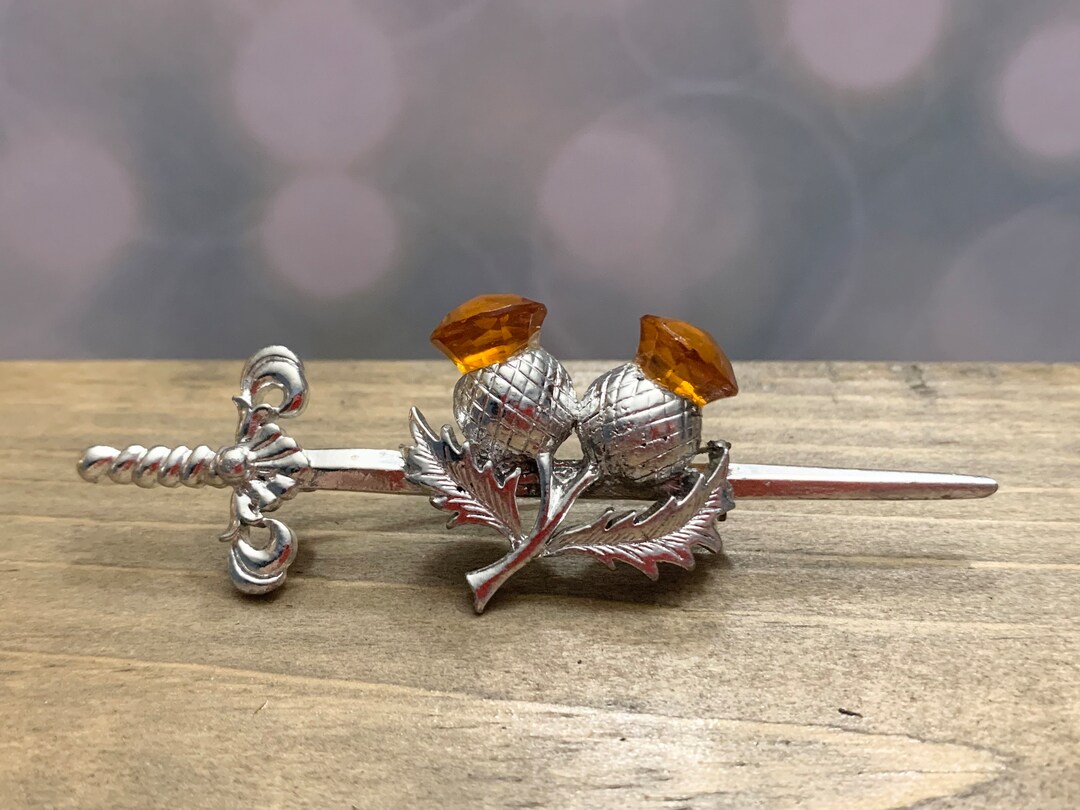 Vintage Scottish Dagger Thistle Bar Brooch Signed 3039, Dagger Scottish ...