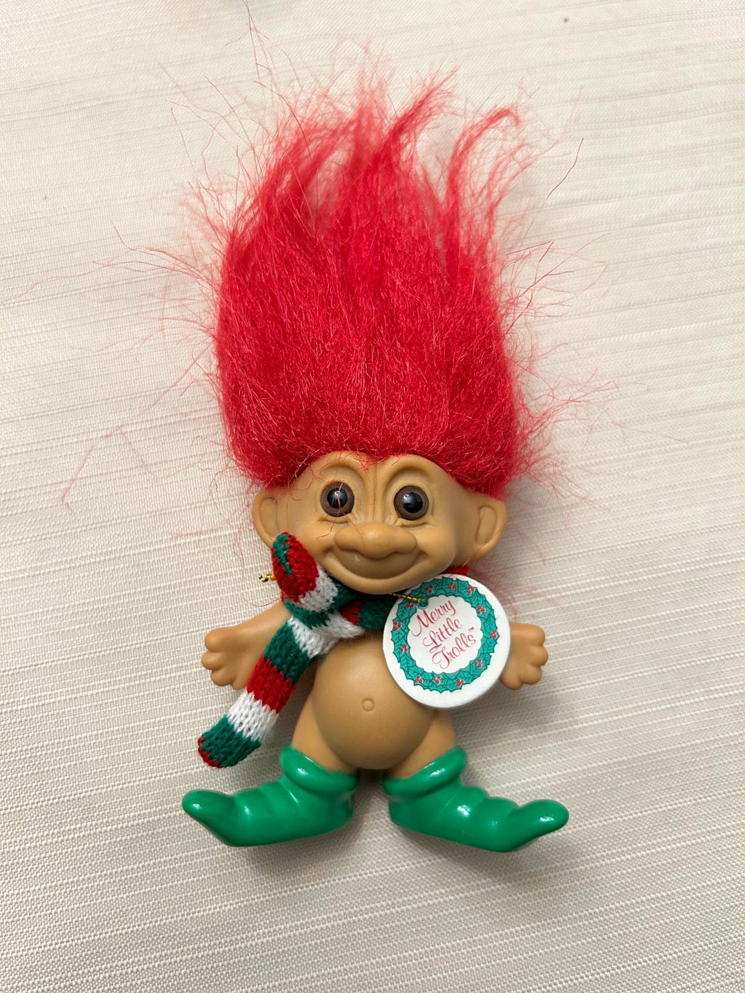Vintage 90s Merry Little Trolls Christmas Elf by Russ Troll Doll With Red Hair Wearing Scarf ...