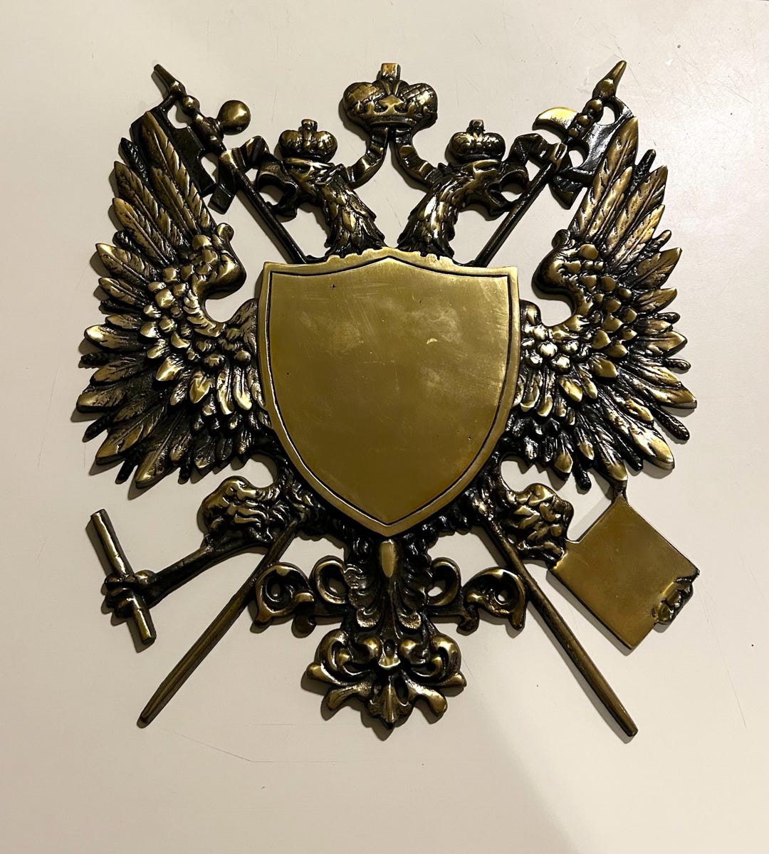 Mid-century German-nordic Heraldry Large Brass Coat of Arms Wall Art ...