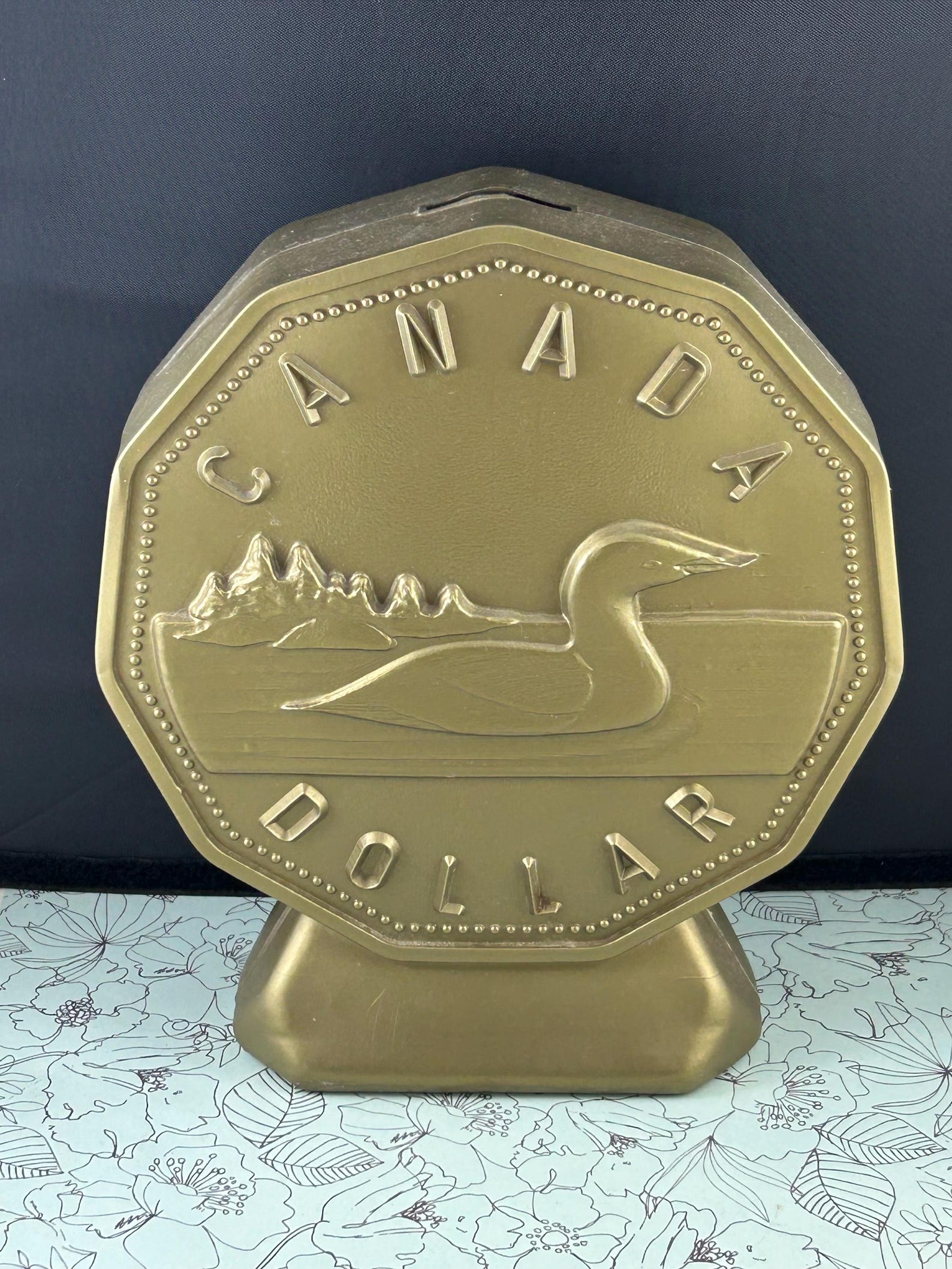 Vintage 1990’s Gold-coloured Plastic Canadian “loonie” Bank With ...