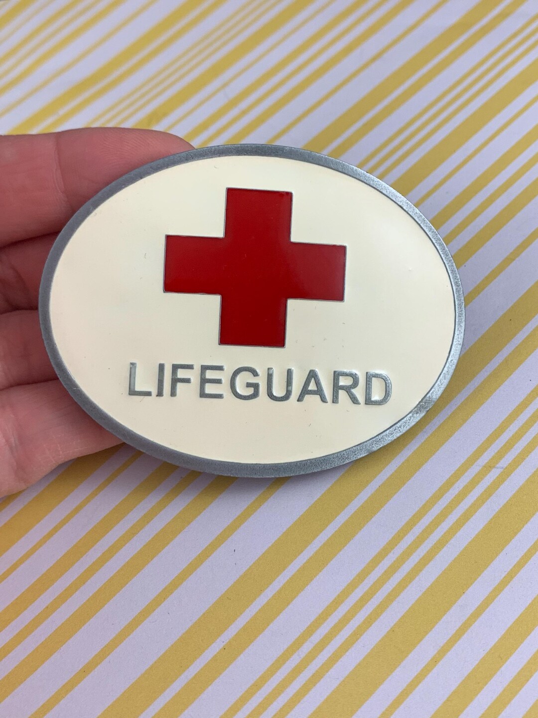Vintage Lifeguard Belt Buckle White With Red Cross Retro Beach Rescue ...