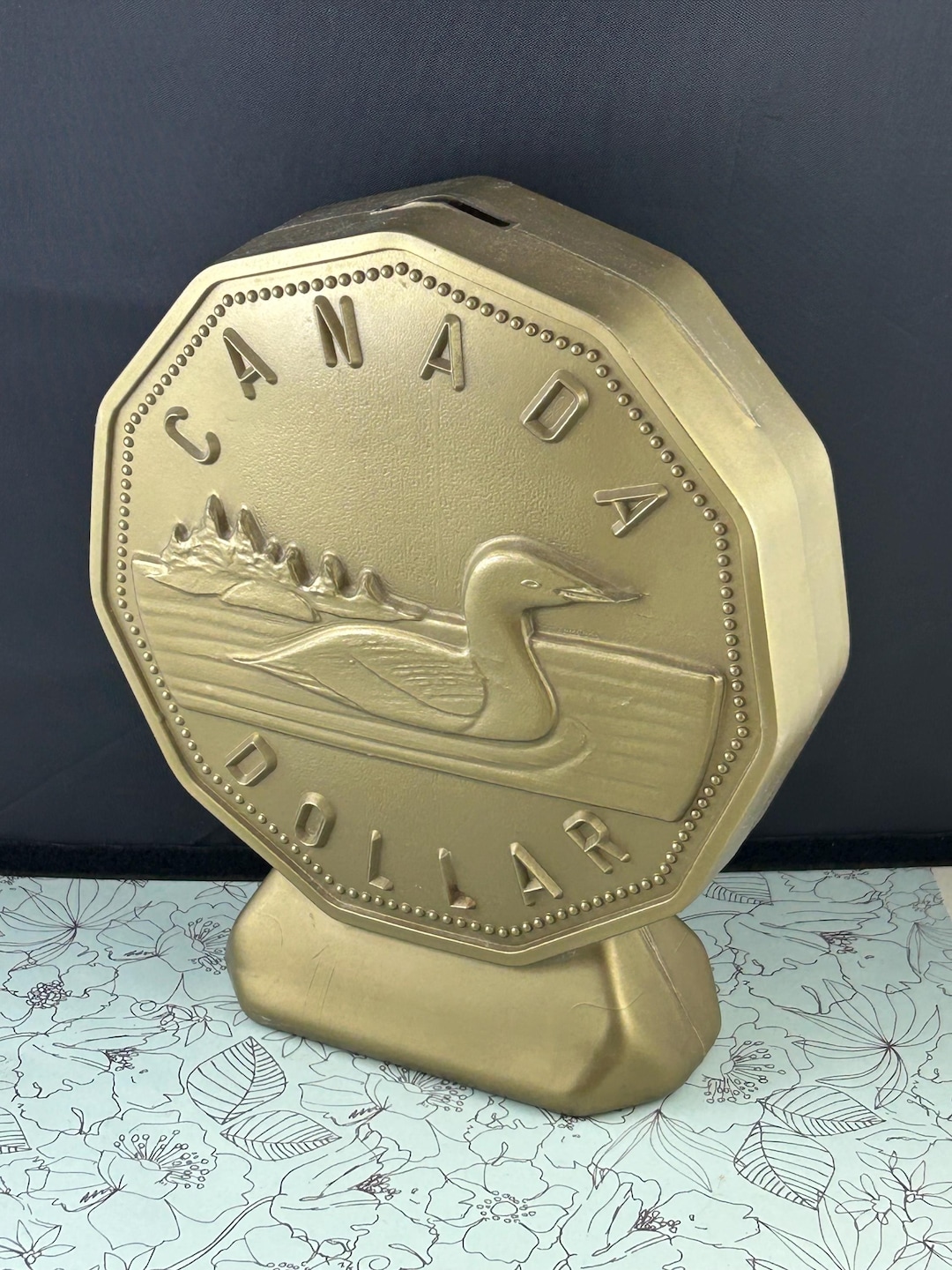 Vintage 1990’s Gold-coloured Plastic Canadian “loonie” Bank With ...