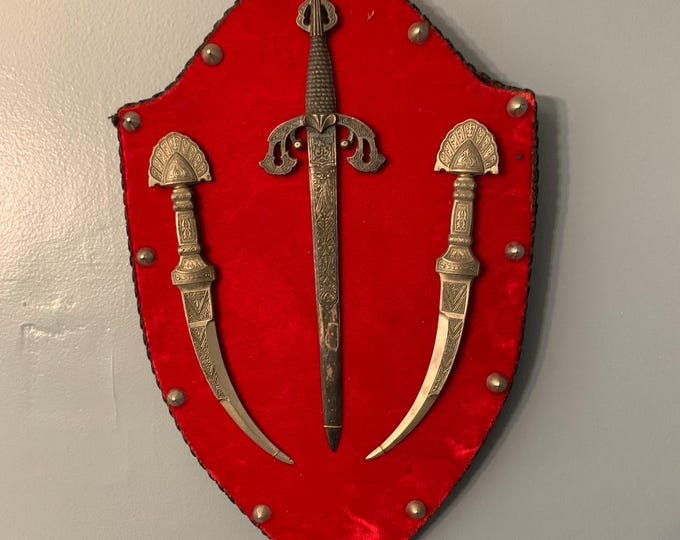 Vintage Toledo Spain Sword & Dagger Letter Openers Mounted on Homemade ...