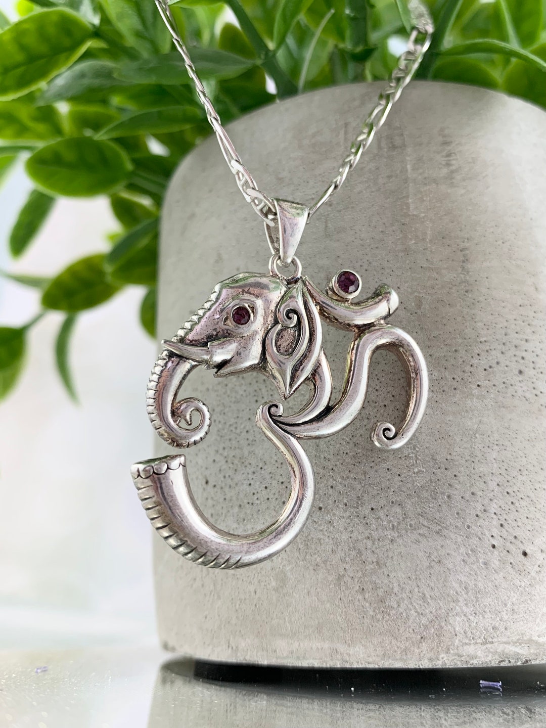Sterling Silver Om Ganesha Pendant and Necklace - Etsy