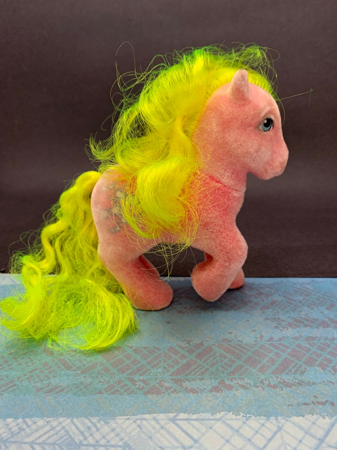 Vintage so Soft MLP - SHADY Flocked Pink With Neon Yellow Hair and ...