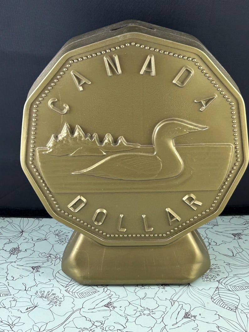 Vintage 1990’s Gold-coloured Plastic Canadian “loonie” Bank With ...