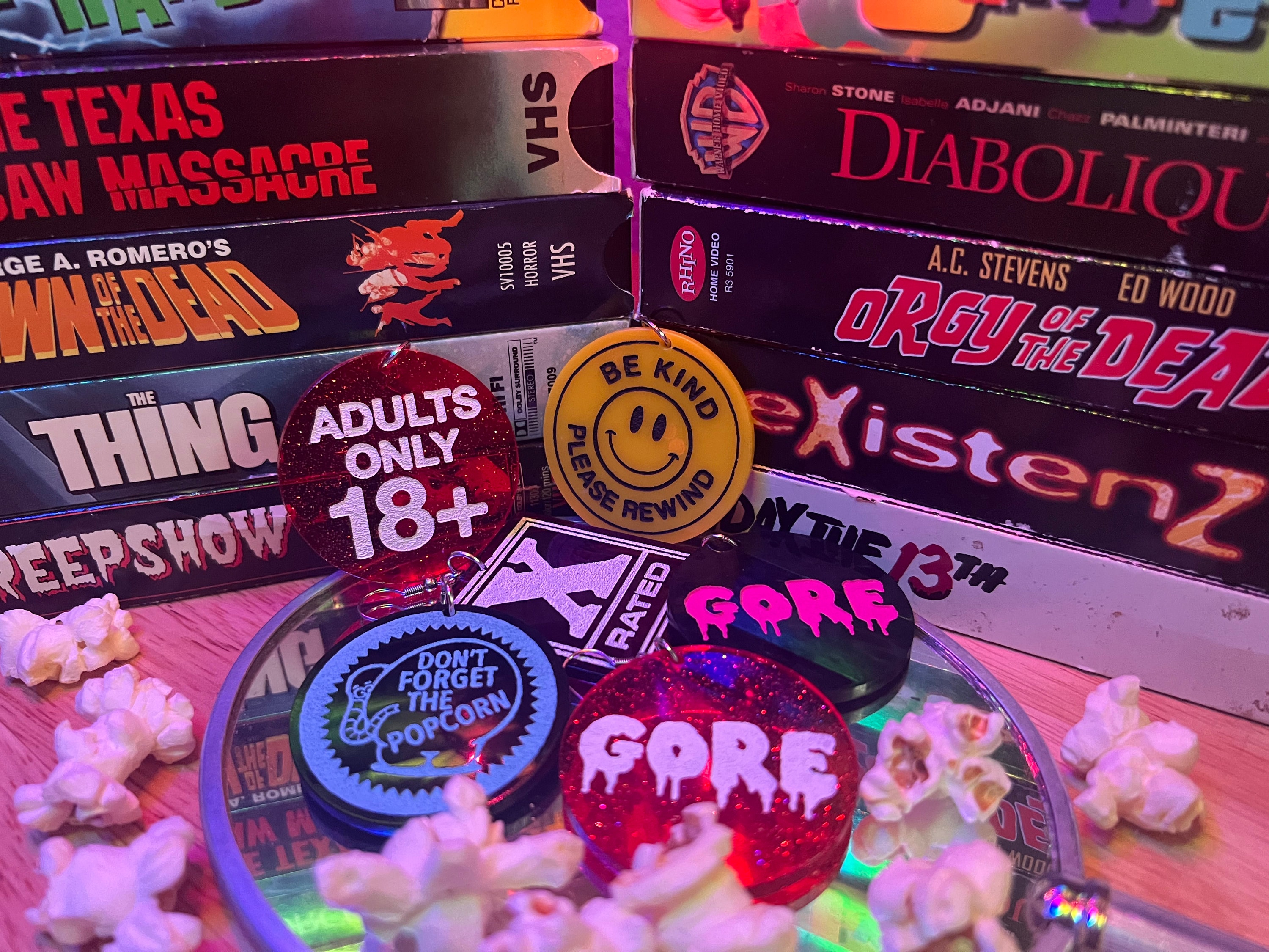VHS Sticker Earrings | Cult Movies | VCR | VHS Collector | Popcorn - Etsy