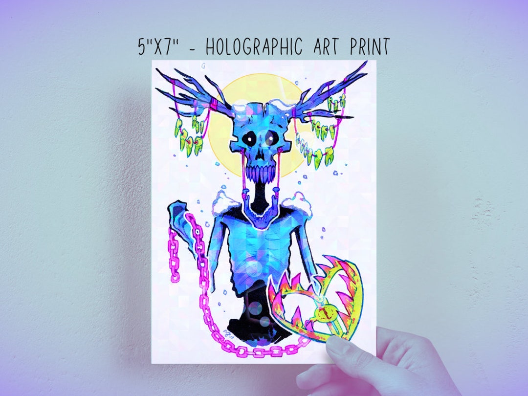 Wendigo : Holographic 5x7" Art Print - Cryptid Neon Artwork - Inktober ...
