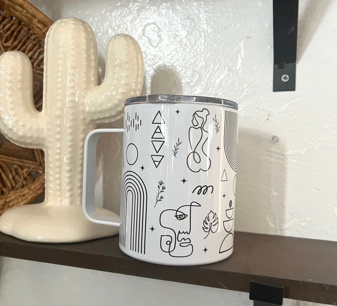 Abstract Body Line Art Metal Tea and Coffee 12oz Mug With Lid,body ...