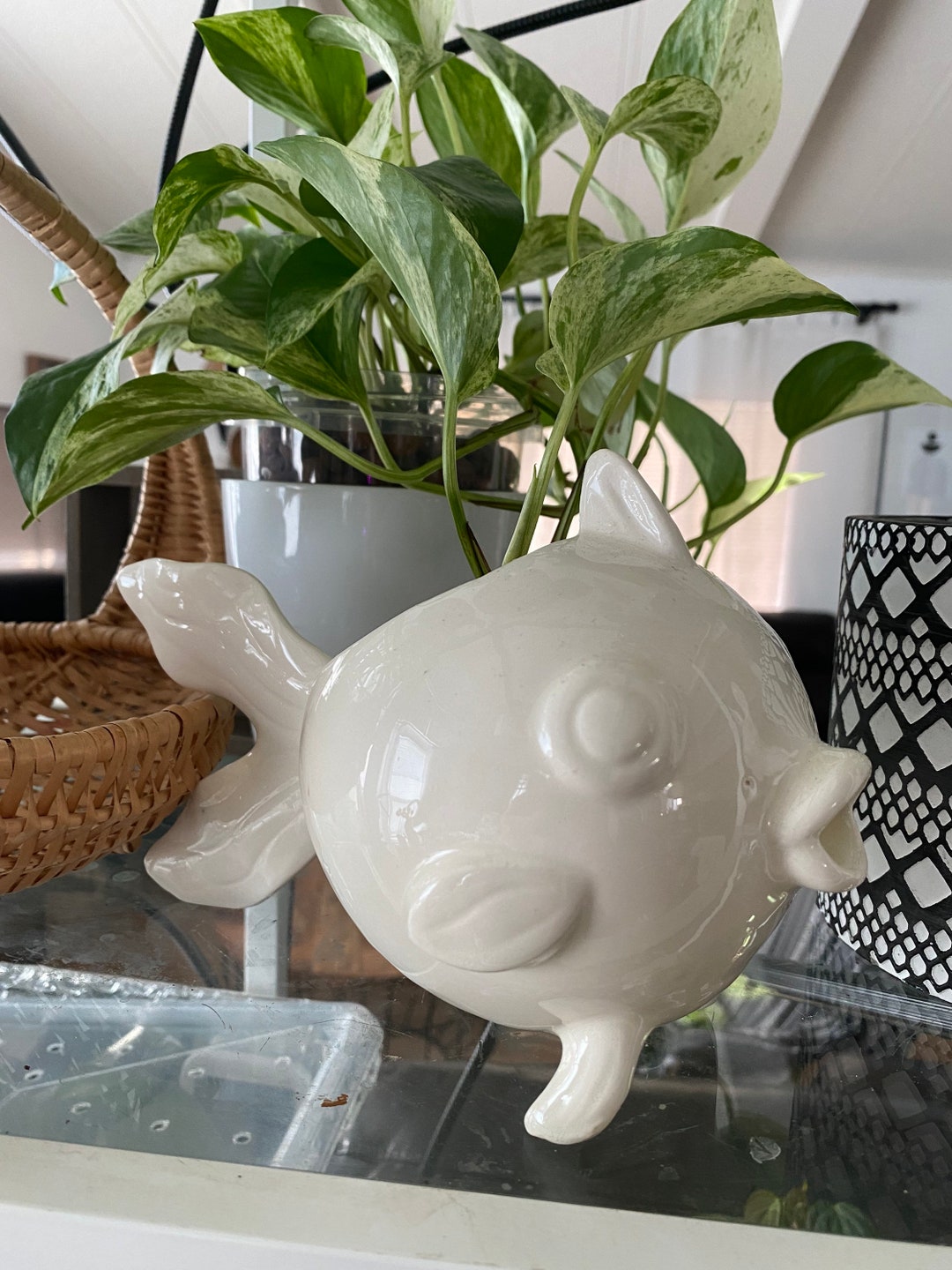 Gold Fish Planter Pot/ Off-white Modern Minimalist Planter Pot ...