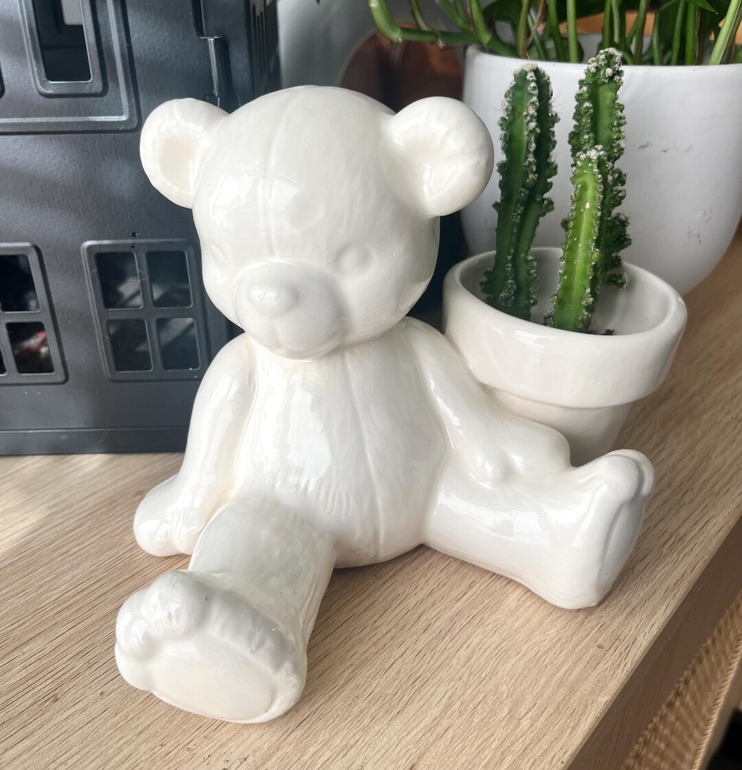 Ceramic Teddy Bear Planter Pot/ Off-white Cute Bear Planter for Small ...
