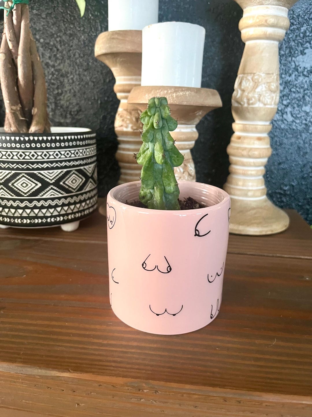 New! Body Positivity Pink Small 3.5” Cilynder Ceramic Planter Pot/ Self ...