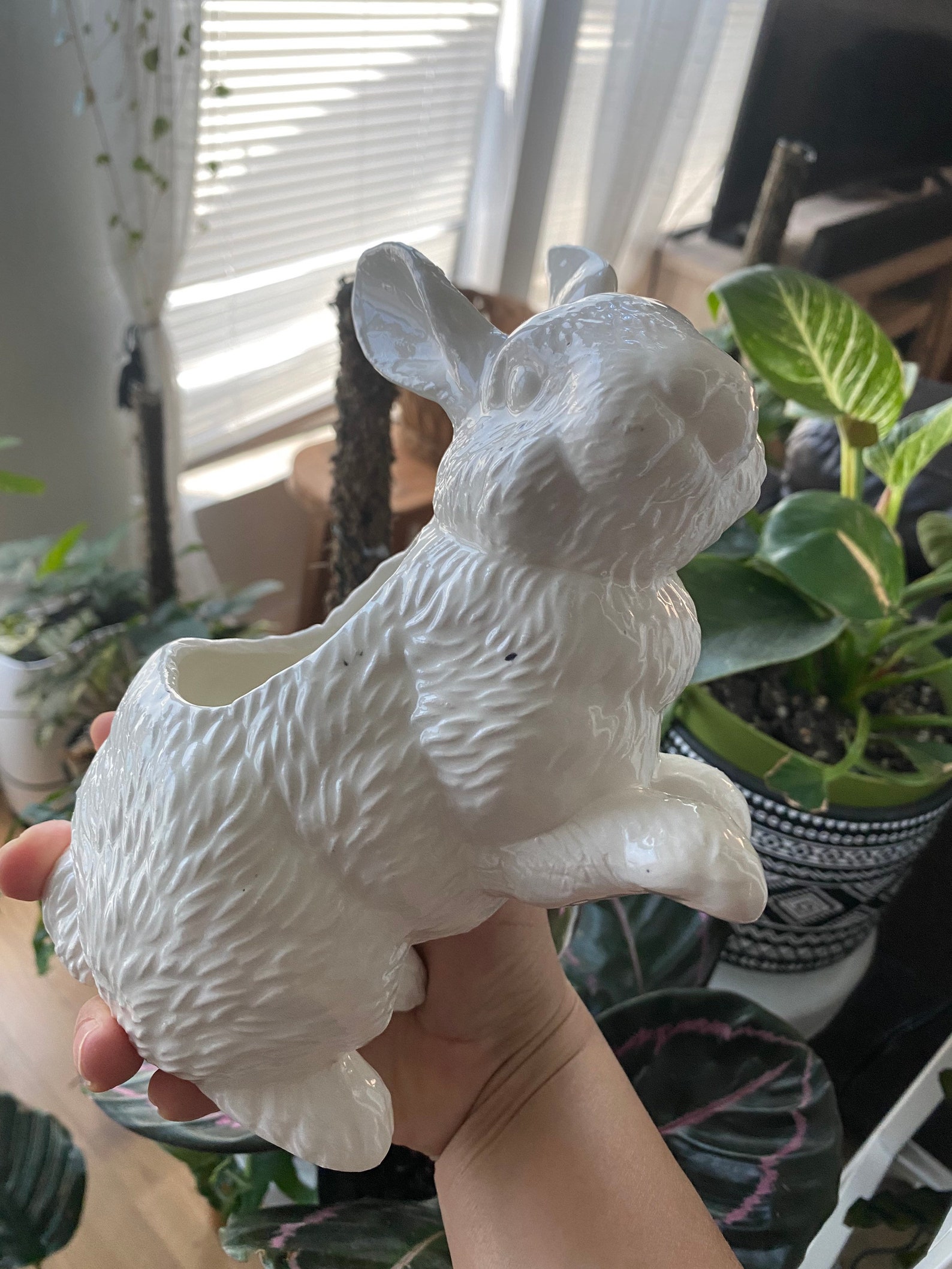 Ceramic Standing Eatser Bunny Planter Pot/ White Rabbit | Etsy