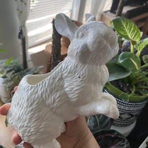 Ceramic Standing Eatser Bunny Planter Pot/ off White Rabbit Planter Pot ...