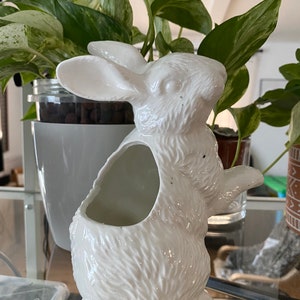 Ceramic Standing Eatser Bunny Planter Pot/ off White Rabbit Planter Pot ...