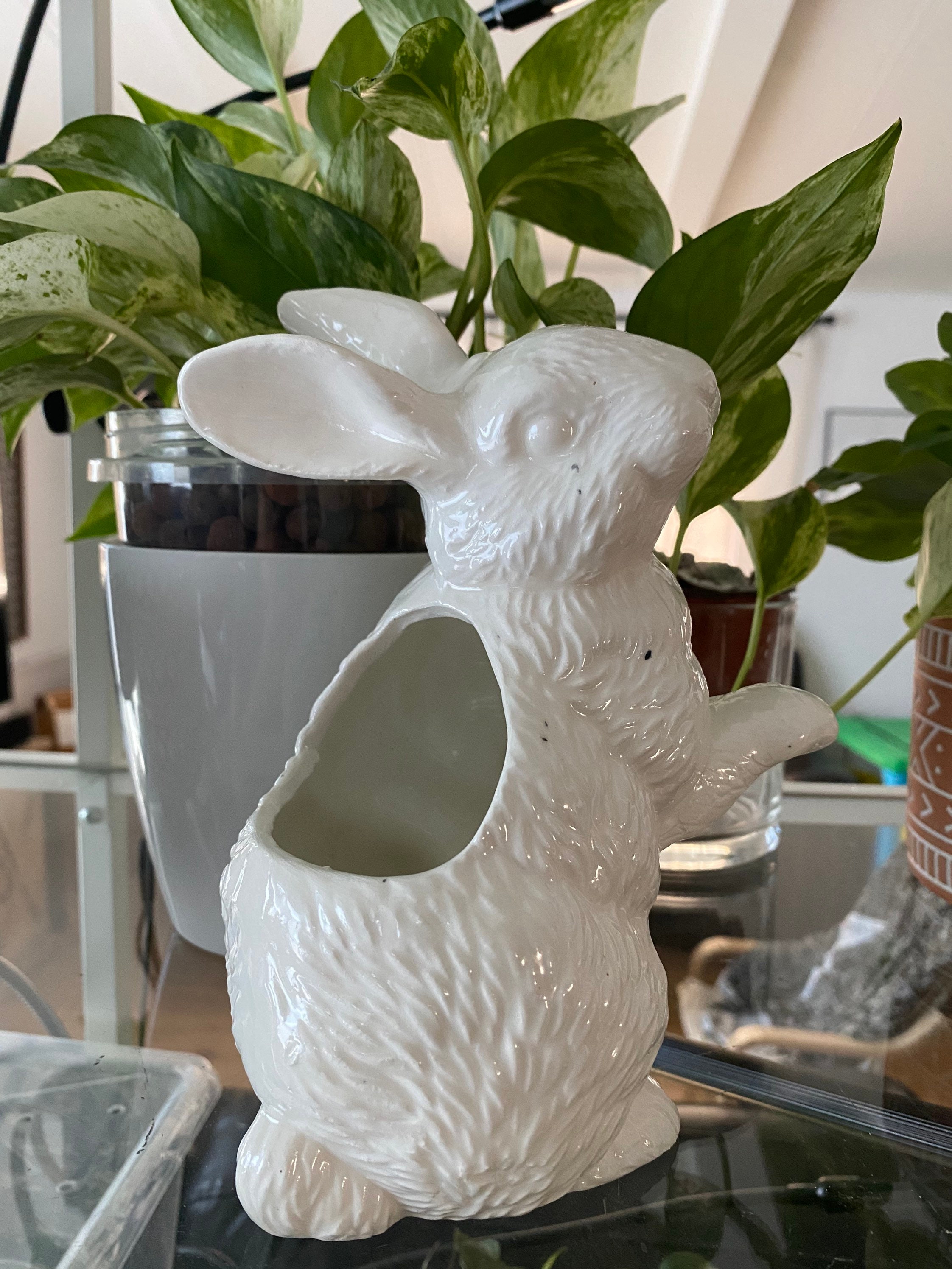 Ceramic Standing Eatser Bunny Planter Pot/ White Rabbit | Etsy
