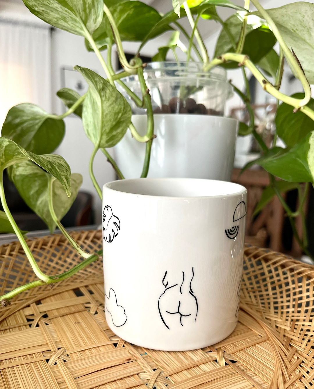 Womens Body Positivity Abstract Line Art Cylinder Planter Pot Small 3 ...