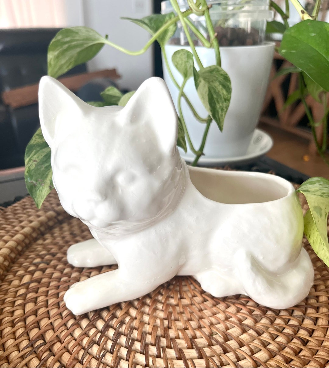 Modern Ceramic Cat Planter/ off White Kitty Planter Pot for Small ...