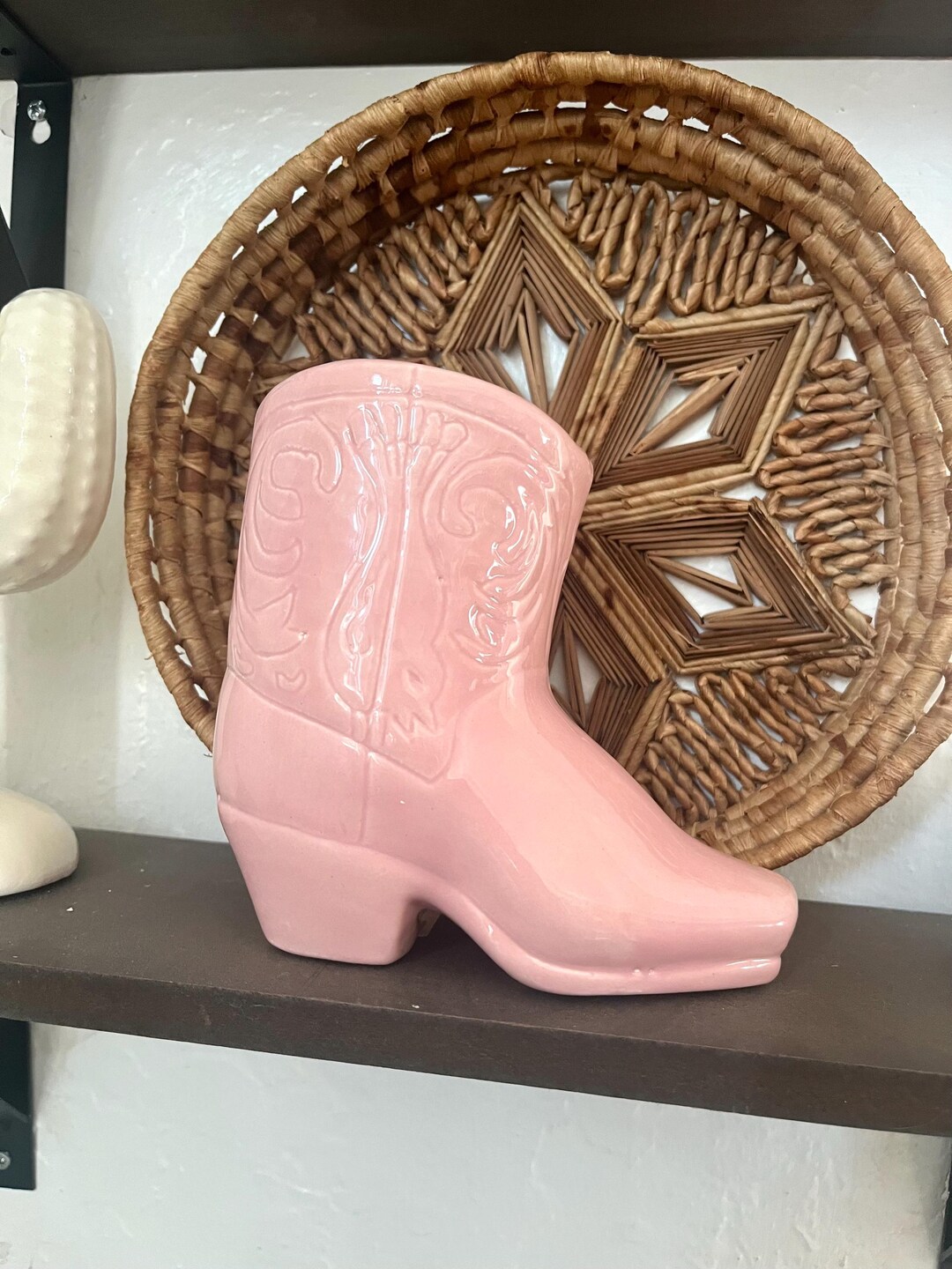 Pink Ceramic Cowgirl Boot Planter Pot /succulent & Cactus Planter ...