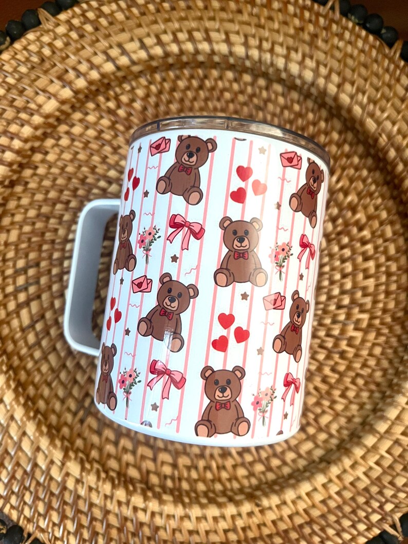 Coquette Bears and Bows Stainless Steel Mug, Valentine’s Theme 12oz ...