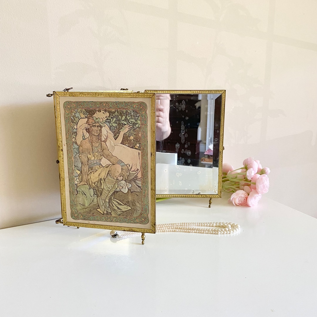 Antique Victorian Hanging-tabletop Tri-fold Triptych Vanity Mirror ...