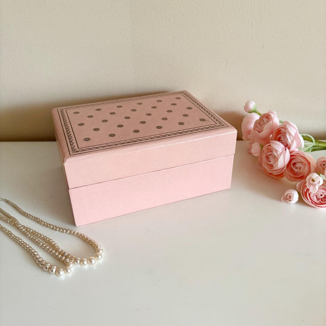Vintage Small Light Pink Jewelry Box, Gold Detailing, Vanity Case, USA ...