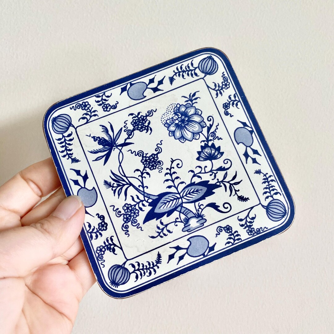 Set of 6 Vintage Blue and White Blue Onion Flower Coasters, Meissen ...