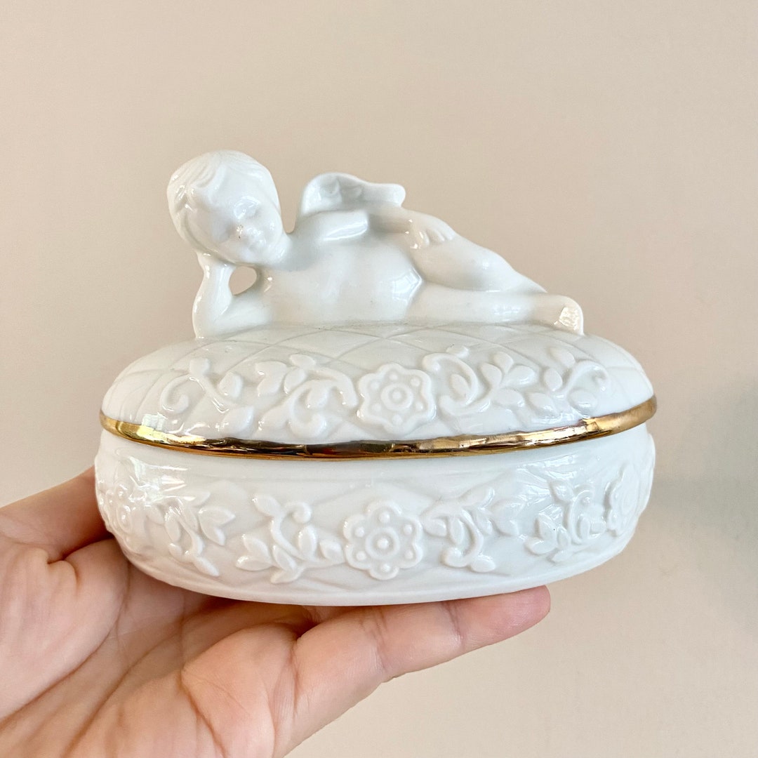 Vintage Cherub Angel Trinket Box, Porcelain Jewelry Box - Etsy