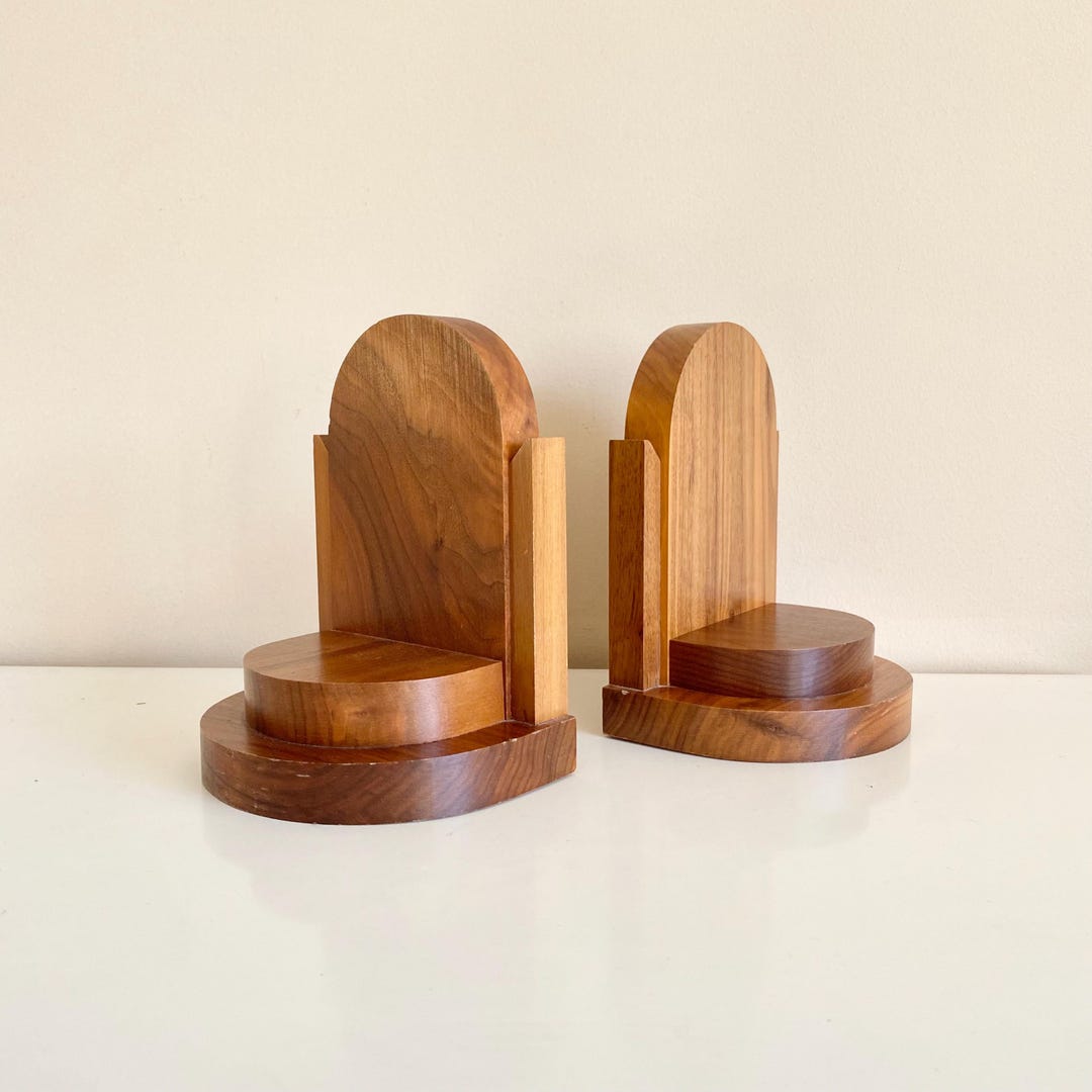 Set of 2 Vintage Art Deco Wooden Bookends, Art Deco Style Bookends - Etsy