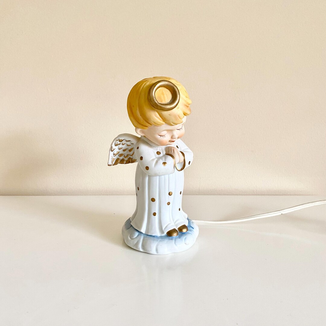 Vintage Lefton Hand Painted Light up Porcelain Bisque Praying Angel Boy ...
