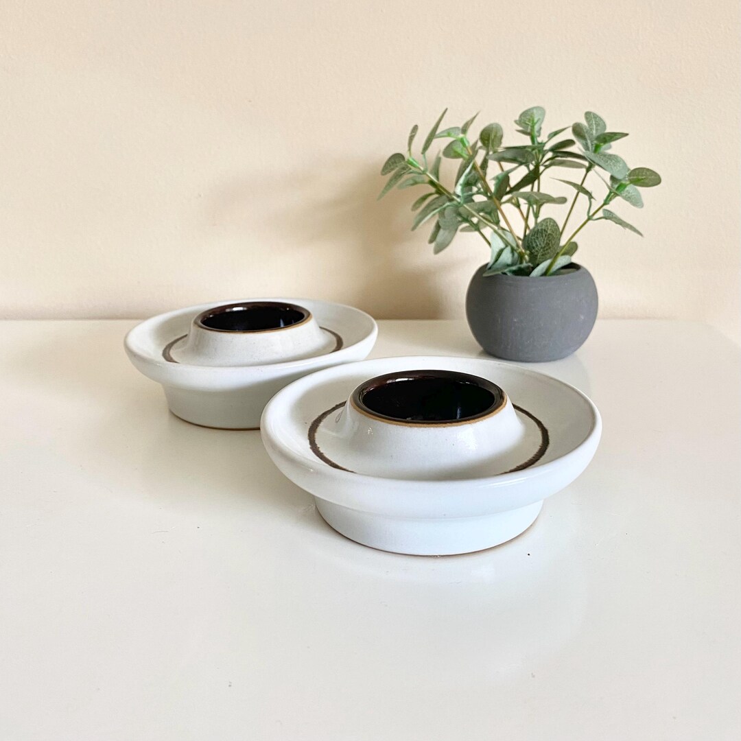Set of 2 Vintage Denby Pottery Egg Cups, White Round Egg Holder ...