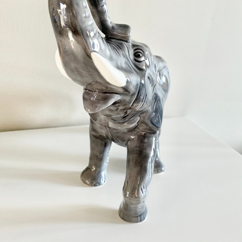 Vintage Large Ceramic Grey Elephant With Trunk Up - Etsy