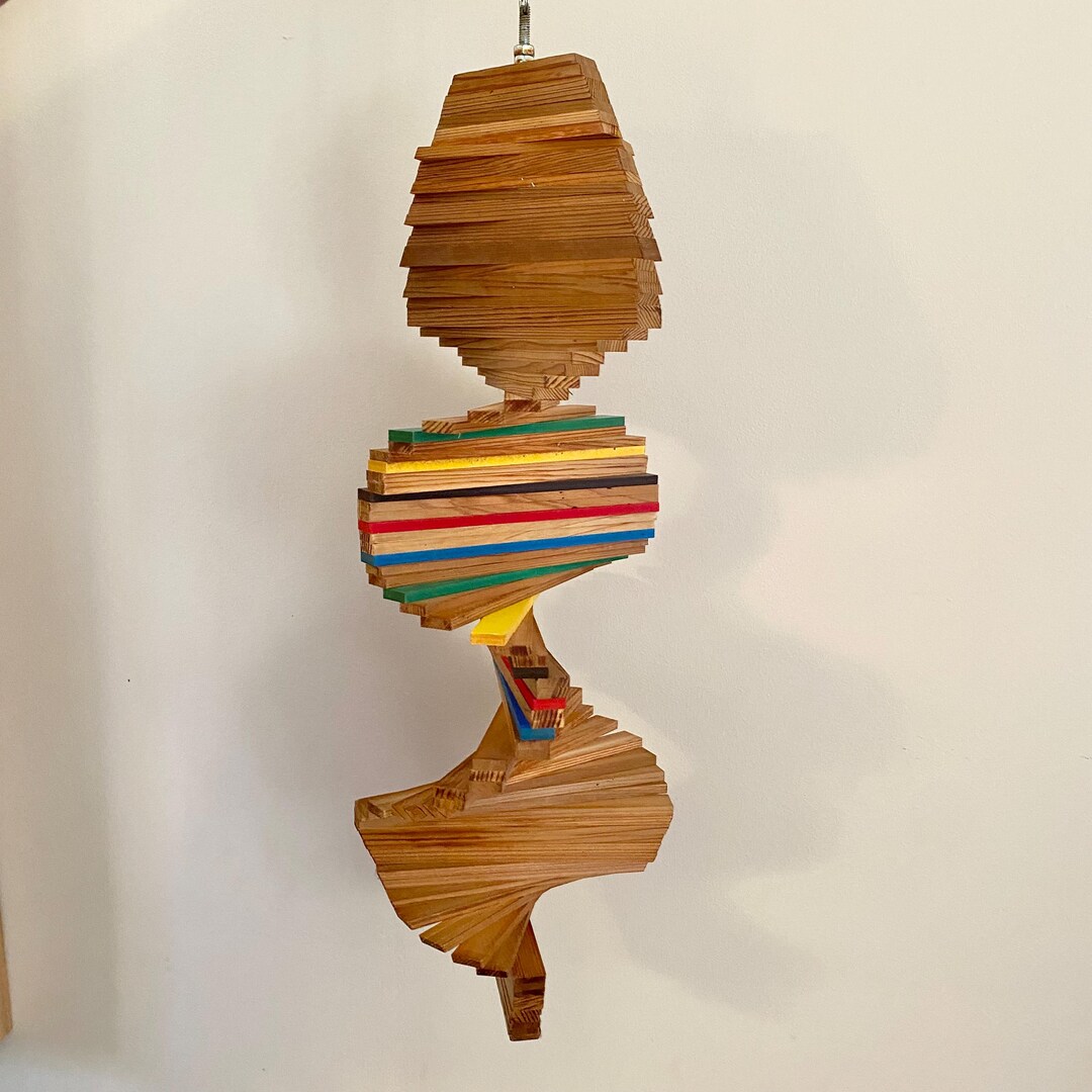 Vintage Wood Block Spinning Kinetic Hanging Sculpture, Mid-century ...