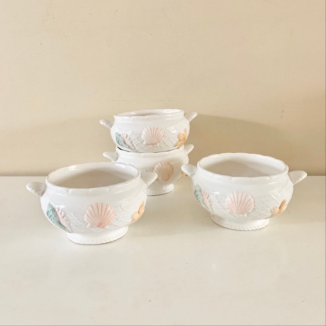 Set of 4 Vintage Stackable Sea Shell Starfish Soup Bowls, Clam Chowder ...