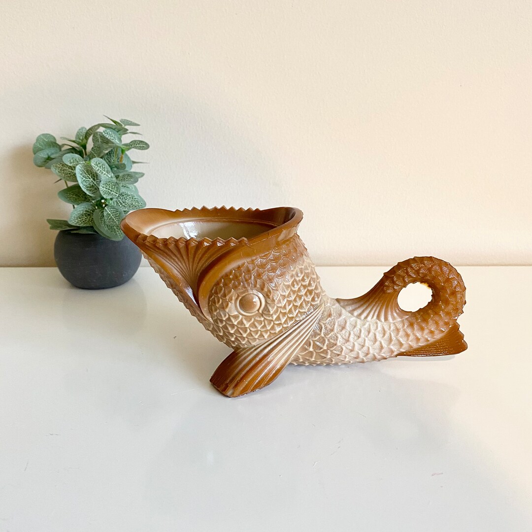 Vintage Kemple Glass Caramel Milk Glass Koi Fish Dolphin Jar Bottom ...
