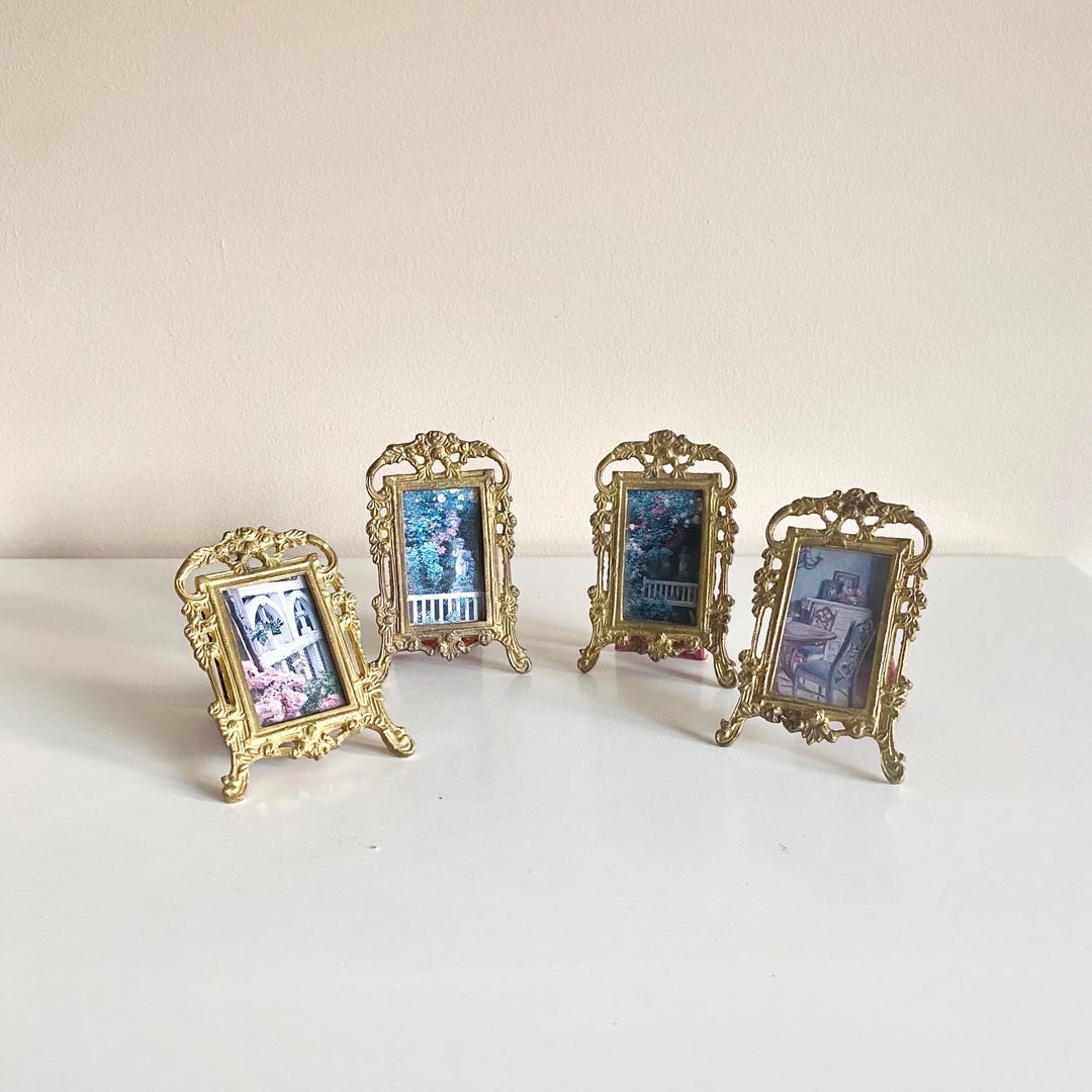 Set of 4 Antique Small Brass Metal Ornate Picture Frame, Gold Mini ...